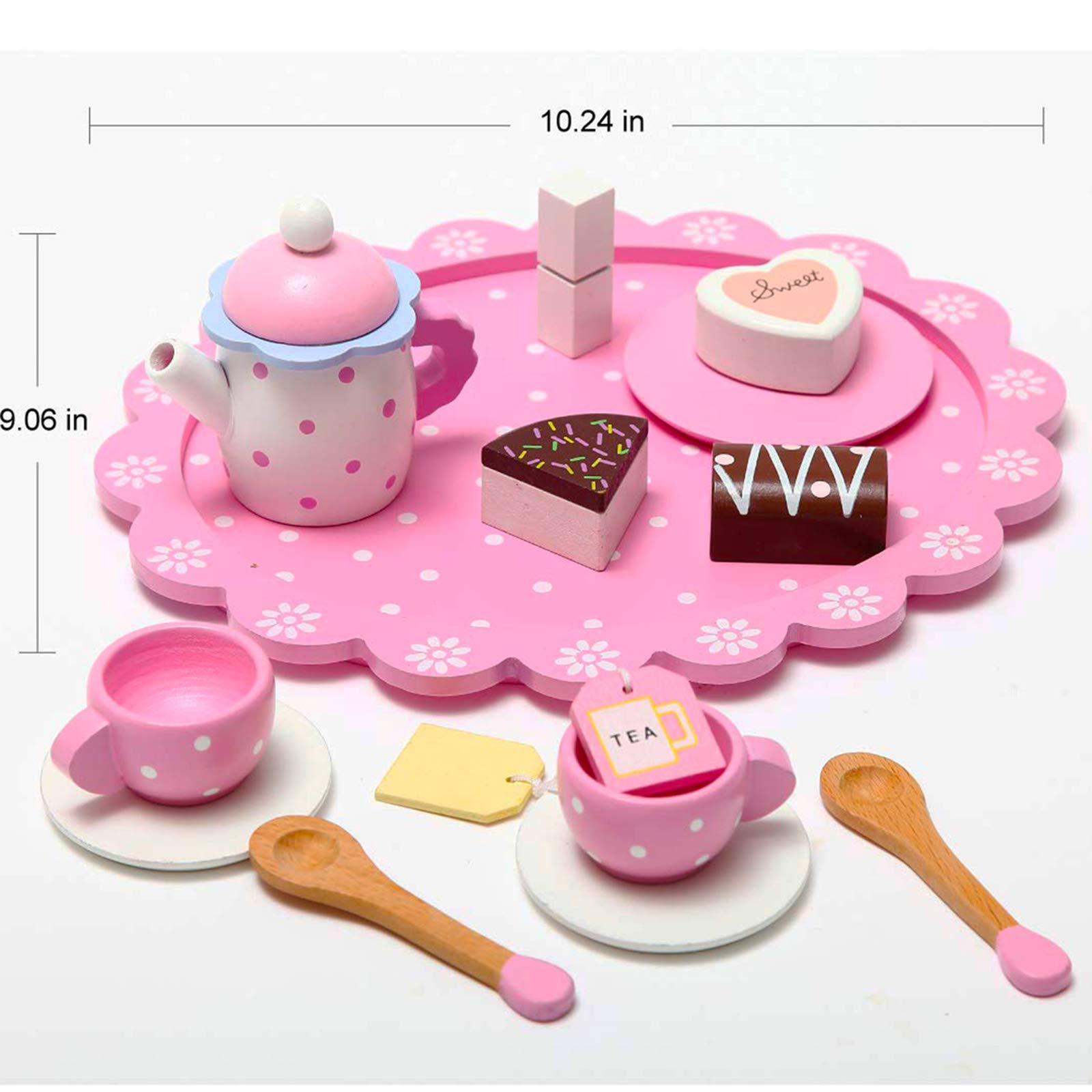 Wooden Tea Set for Little Girls, Wooden Toys Toddler Tea Set Play Kitchen Accessories for Kids Tea Party with Play Food for 1 2 3 Years Old Kids