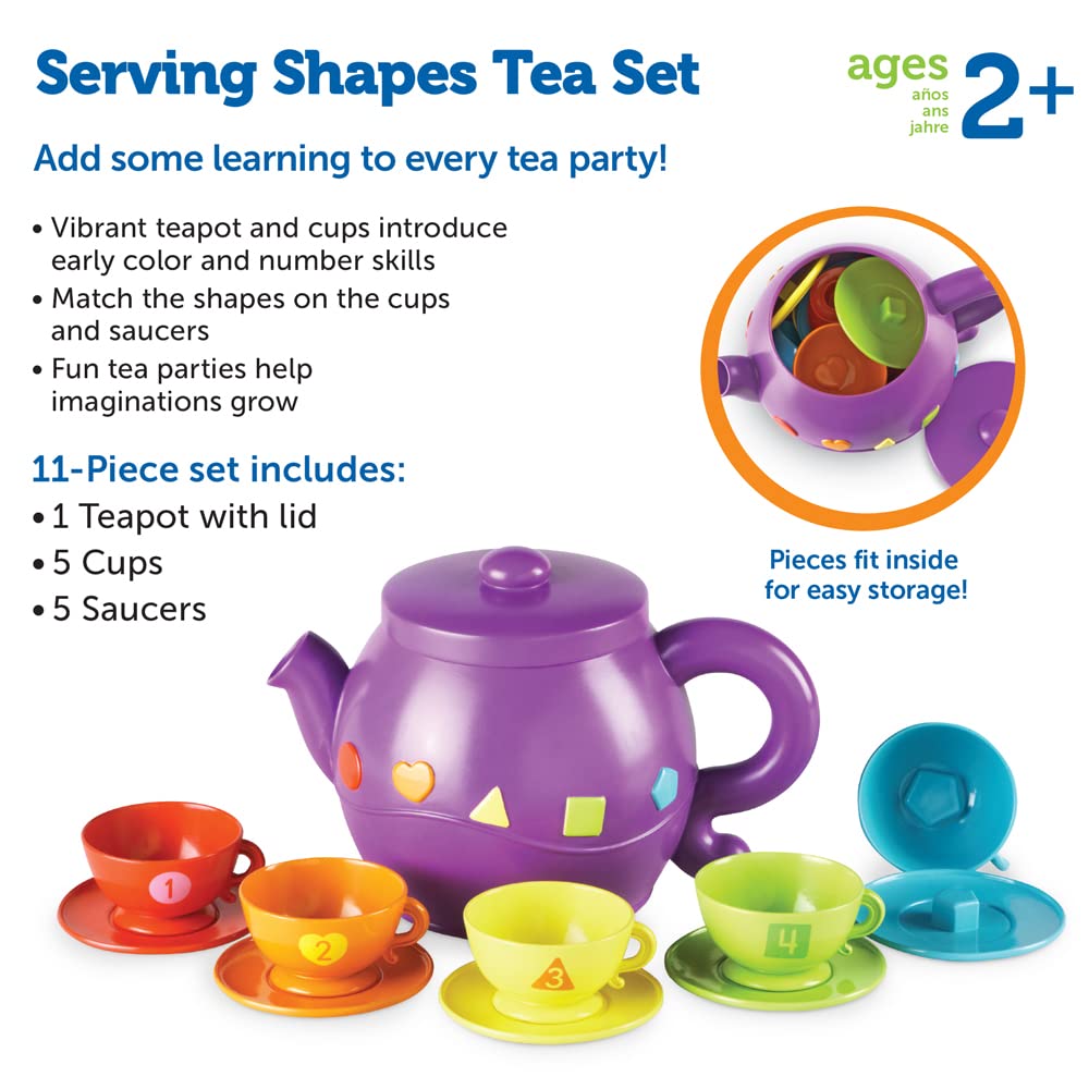 Learning Resources Serving Shapes Tea Set - 11 Pieces, Ages 2+ Pretend Play Toys for Toddlers, Preschool Learning Toys, Kitchen Play Toys for Kids