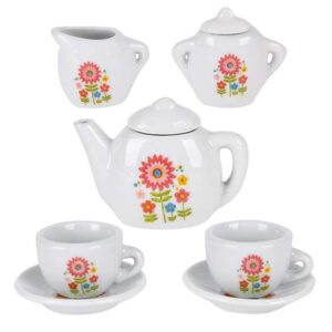 artcreativity mini porcelain tea set for kids - ceramic pretend play set - miniature saucers, cups, teapot, sugar and cream dispenser - best holiday, birthday gift for boys and girls ages 8+