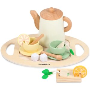 asweets wooden tea set for little girls,tea party set play kitchen accessories for kid playset pretend toddler tea set toy