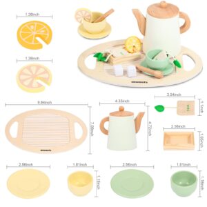 Asweets Wooden Tea Set for Little Girls,Tea Party Set Play Kitchen Accessories for Kid Playset Pretend Toddler Tea Set Toy