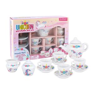 porcelain tea set for girls - pink ceramic tea cups with pink box - tea glass toy for kids and girls tea party - ideal gift for toddlers and children's ages 3 years old - unicorn design, 13 pieces