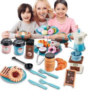 GIFTRRTOY Pretend Tea Party Set for Little Girls, 38 PCS Coffee Maker Set and Play Food Dessert Set for Kids age 3 4 5 6 7 8 9, Kids Kitchen Pretend Play for Princess Girls Boys