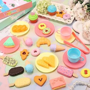 Tagitary Tea Party Set for Little Girls, 32 PCS Toys Tea Set Kids Pretend Play Toys, Including Dessert, Ice Cream, Donuts, Cups &Plates, Princess Tea Time Play Food Toy Birthday Gift for Toddlers