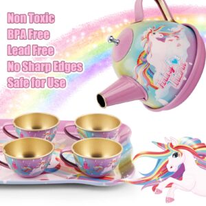 efubaby 47PCS Tea Party Set for Little Girls, Unicorn Tea Set Toys Including Teapot Cups Dessert Plates & Carrying Case, Kids Toys for Tea Party Supplies Kitchen Pretend Play for Girls Boys Age 3-12