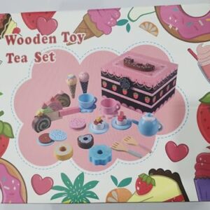 Lawcephun Wooden Tea Party Set for Little Girls, 30pcs Princess Tea Set Toy for Pretend Play, Montessori Toys for Toddlers Age 3-6, Birthday Gifts for Girls & Boys