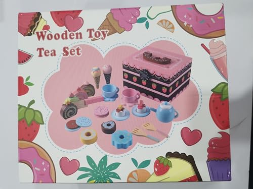 Lawcephun Wooden Tea Party Set for Little Girls, 30pcs Princess Tea Set Toy for Pretend Play, Montessori Toys for Toddlers Age 3-6, Birthday Gifts for Girls & Boys