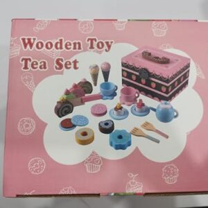 Lawcephun Wooden Tea Party Set for Little Girls, 30pcs Princess Tea Set Toy for Pretend Play, Montessori Toys for Toddlers Age 3-6, Birthday Gifts for Girls & Boys