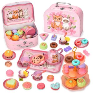 flormoon little girl tea set, 50pcs princess play tea set, pretend kitchen toy, learning shapes & colors toy for kids children tea party and fun