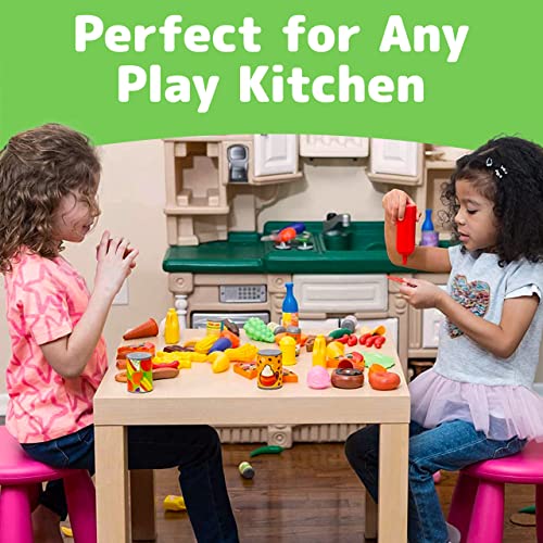 Jaxojoy 122 Piece Pretend Play Food Set for Kids - Toy Food for Kids Kitchen Set, Pretend Play Kitchen Food, Kids Kitchen Accessories Set