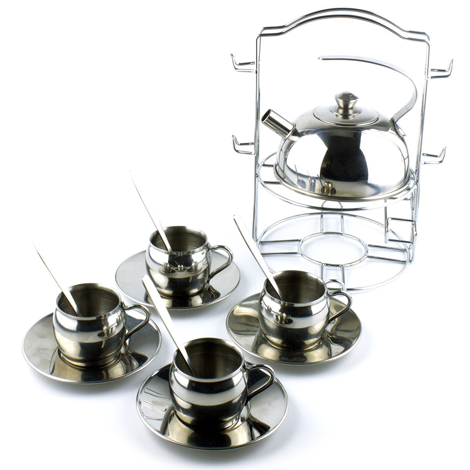 Timy Kids Tea Party Set 14pcs for Girls, BPA Free Stainless Steel Tea Set Pretend Kitchen Toys