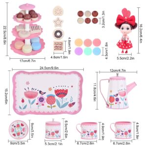 Tea Party Set for Little Girls - Tea Set Kids 38 Pcs Princess Tea Toy Set Including Teapot Tray Dessert Tower Cookie Cake Cute Dolls Kitchen Pretend Play Toy Gifts for Girls Age 3 4 5 6 7 8