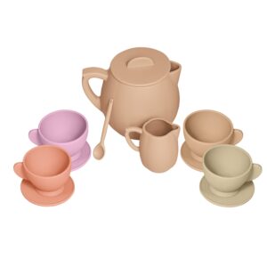 neafron silicone tea party set for little girls, cute toy tea set for pretend play, toddler girl toys, enhances motor skills, play tea set for kids, pretend mini teaset (lavender)