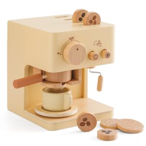 ibwaae kids coffee maker 10pcs toy coffee maker playset wooden kitchen set toys toddler play kitchen accessories, pretend play food sets for girls and boys