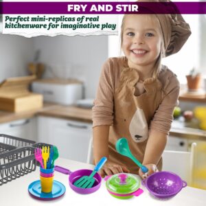 Play Kitchen Pots and Pans for Kids Kitchen Playset - 27Pcs Toy Plates and Dishes for Kitchen Set Plastic Dishes and Utensil Sets for Play Kitchens - Kids Playset Play Dishes for Kids Kitchen Toys