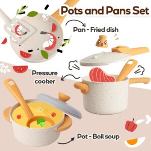 HYAKIDS Play Kitchen Pots and Pans Set for Kids, Pretend Role Play Cooking Toys Gifts for Toddlers Girls Boys Ages 3 4 5 6