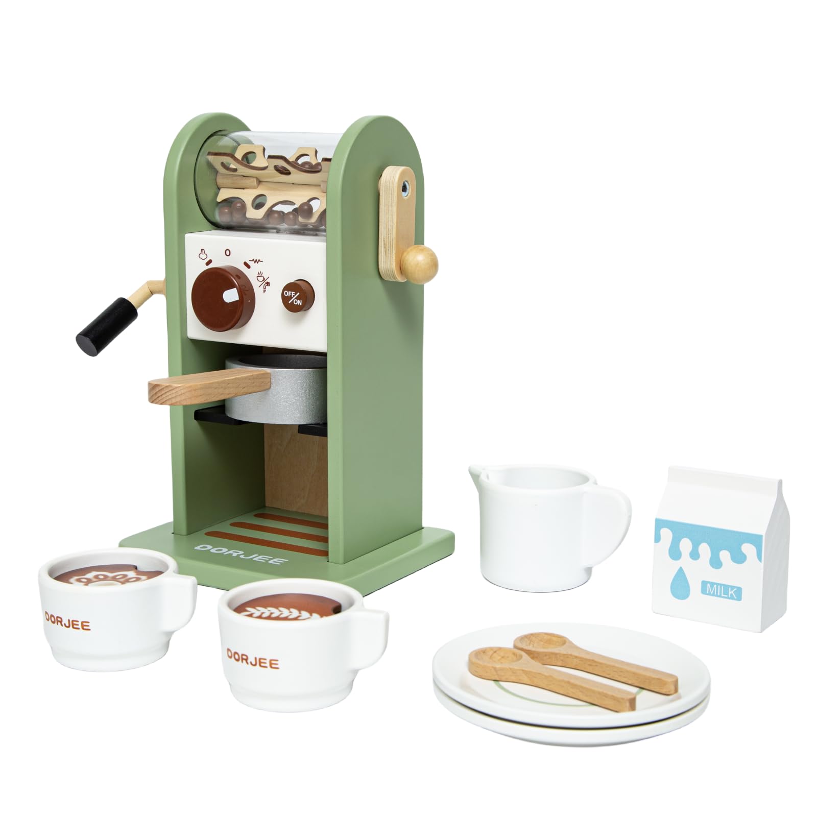 Pretend Play Kitchen Set for Toddlers, Wooden Tea Set for Little Girls, Wood Toy Coffee Maker Set for Kids