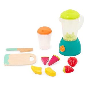 b. toys-mini chef - fruity smoothie playset- pretend play smoothie play set – toy blender & play kitchen accessories – play food, cup, cutting board, knife – role-play toys for kids – 3 years +