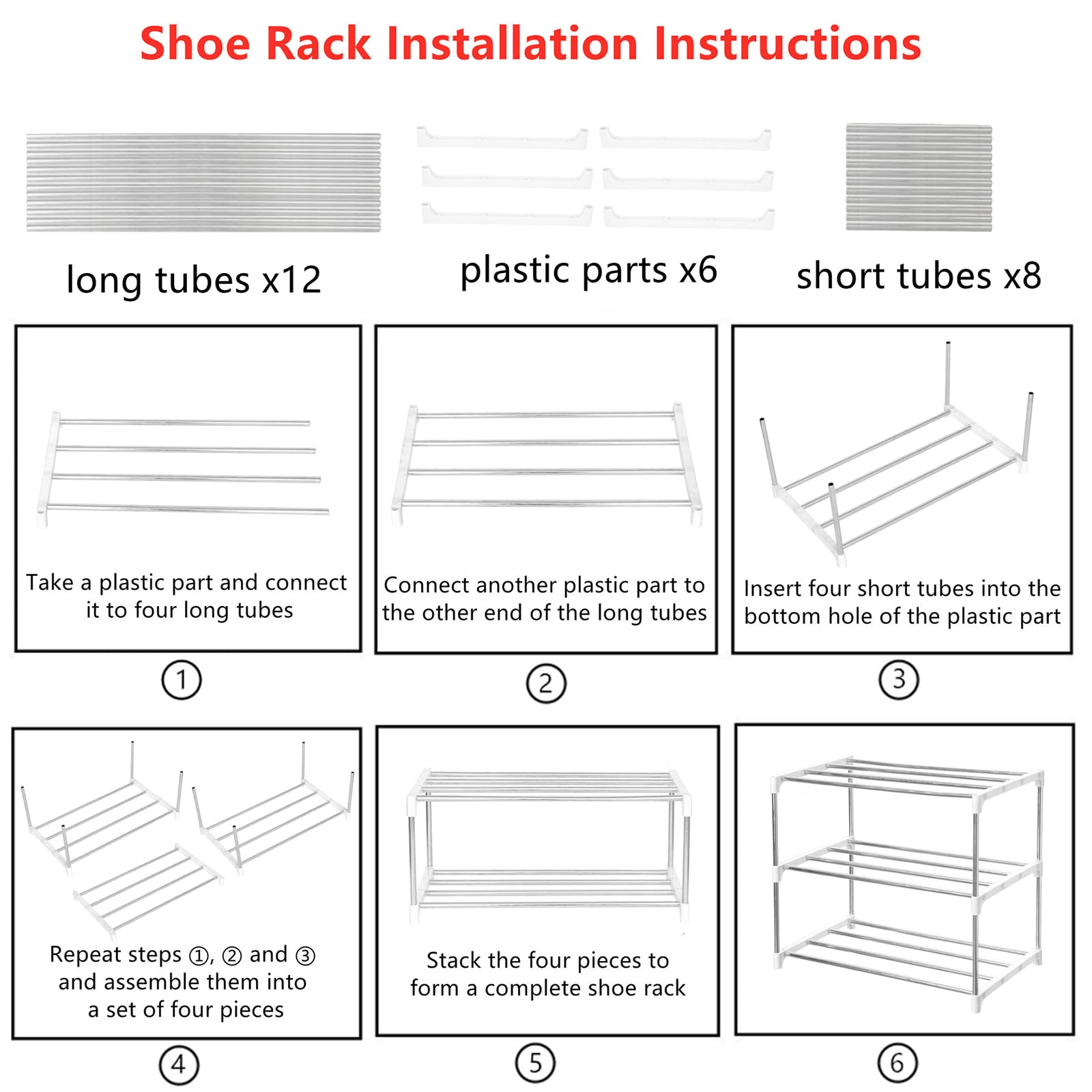 Jucaifu Stackable Small Shoe Rack, Entryway, Hallway and Closet Space Saving Storage and Organization (3-Tier, White)