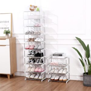 Jucaifu Stackable Small Shoe Rack, Entryway, Hallway and Closet Space Saving Storage and Organization (3-Tier, White)