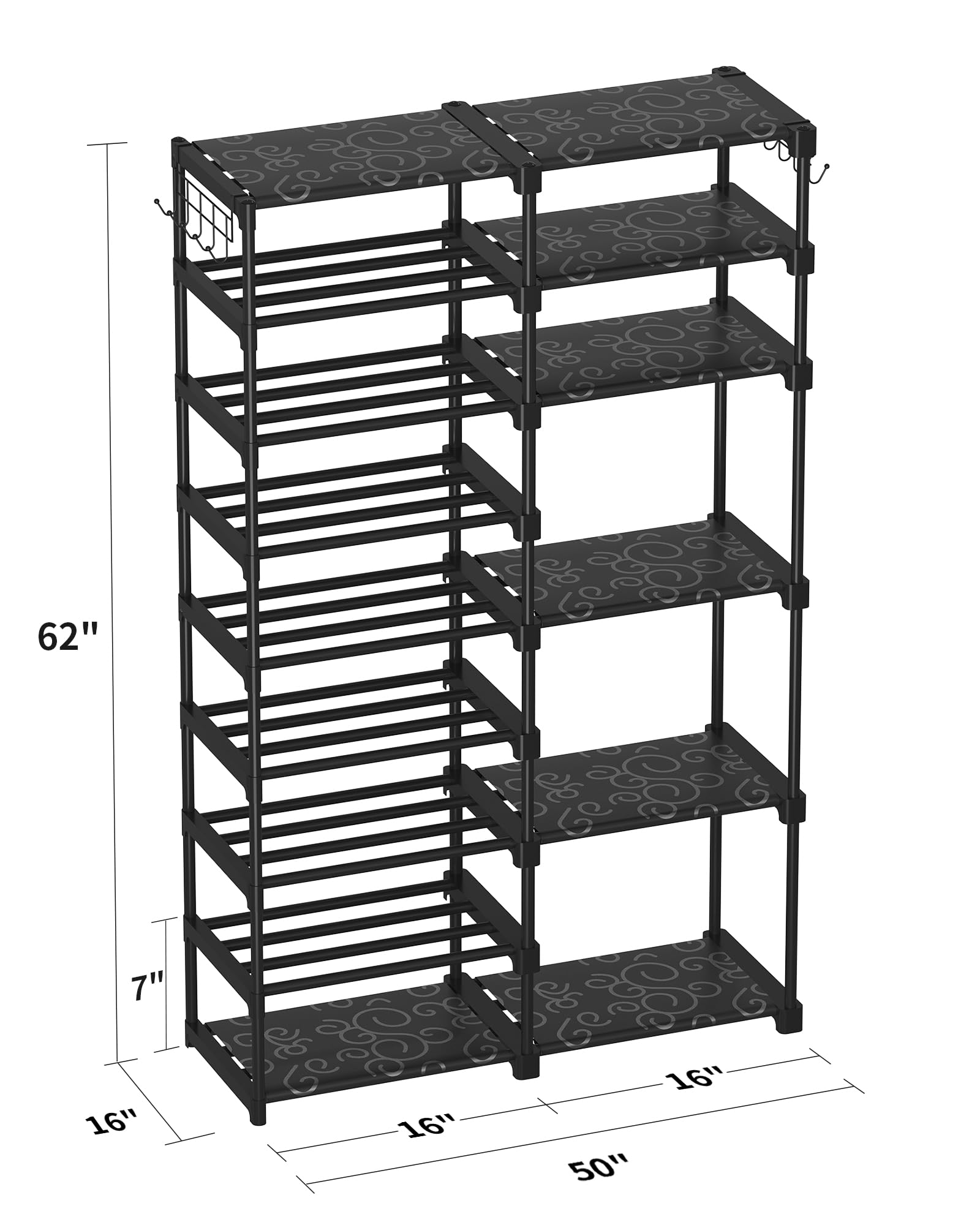 TIMEBAL 9 Tier Shoe Rack Storage Organizer for Entryway and Closet, 32-40 Pairs Shoes Shelf Organizer, Large Shoe Shelf for Boot & Shoe Storage, Stackable Shoe Rack for Garage (9 Tiers 2 Rows, Black)