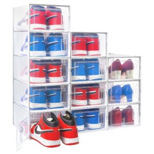 finessy clear shoe storage boxes stackable - 12 pack shoe box clear plastic stackable for sneaker storage, plastic shoe containers boxes organizer with lids, shoe bin display case closet organization