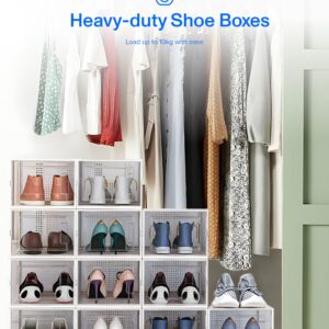 FINESSY Clear Shoe Storage Boxes Stackable - 12 Pack Shoe Box Clear Plastic Stackable for Sneaker Storage, Plastic Shoe Containers Boxes Organizer with Lids, Shoe Bin Display Case Closet Organization