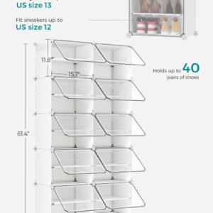 SONGMICS Shoe Rack, 10 Cubes Shoe Organizer with Doors, 40 Pair Plastic Shoe Storage Cabinet, for Bedroom, Entryway, Steel Frame, Plastic Panel, White ULPC035W01