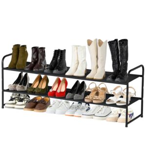 sufauy shoe rack storage for bedroom closet, stackable 2 tier fabric shoe organizer shelf, 42.5 inches long, black