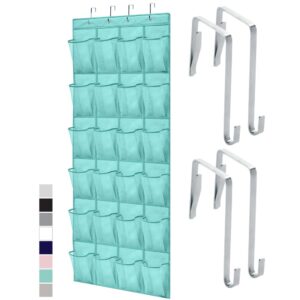 gorilla grip slip resistant breathable space saving mesh large 24 pocket shoe organizer, up to 40 pounds, over the door, sturdy closet storage rack hangs on closets for shoes, sneakers, turquoise