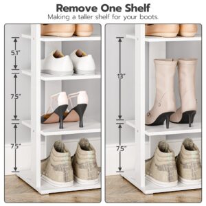 HOOBRO Vertical Shoe Rack, 8 Tier Wooden Shoe Storage Organizer with Hooks, Narrow Shoe Tower for 8 Pairs, Space Saving, for Entryway, Living Room, Bedroom, White WT07XJ01G1