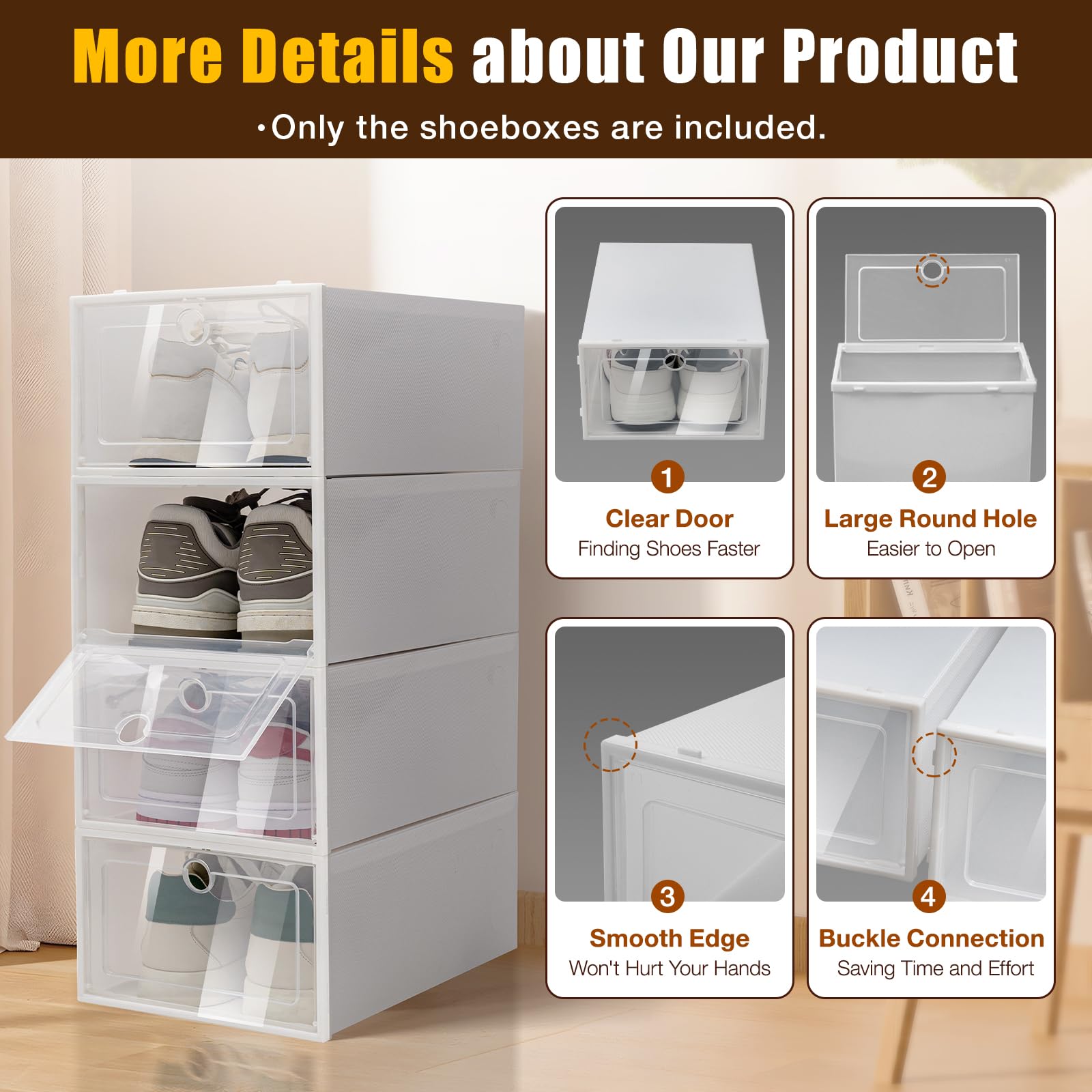 LUGBING 24 Pack Shoe Storage Boxs, Foldable Clear Plastic Shoe Organizer for Closet, Space Saving Stackable Shoe Rack for Entryway, Drop Front, Under Bed