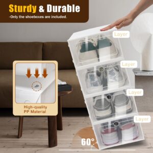 LUGBING 24 Pack Shoe Storage Boxs, Foldable Clear Plastic Shoe Organizer for Closet, Space Saving Stackable Shoe Rack for Entryway, Drop Front, Under Bed