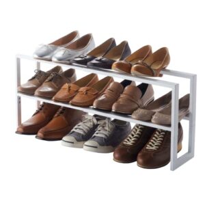 yamazaki home expanding shoe rack, metal, adjustable steel one size white