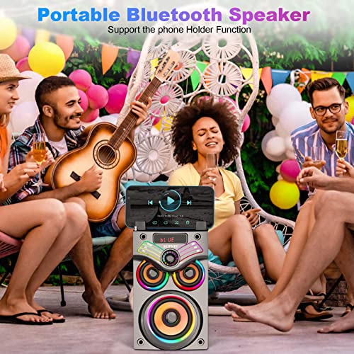 Bluetooth Speakers, Portable Wireless Speakers with Subwoofer, Bluetooth 5.0, LED Colorful Lights, FM Radio, Remote, EQ, Loud Stereo Sound Deep Bass Sound Boombox System for Outdoor Home Party Camping