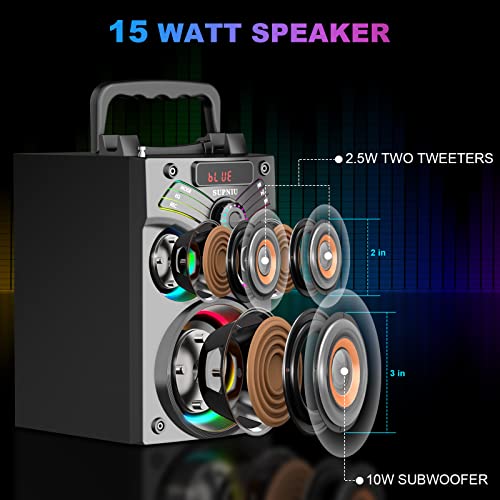 Bluetooth Speakers, Portable Wireless Speakers with Subwoofer, Bluetooth 5.0, LED Colorful Lights, FM Radio, Remote, EQ, Loud Stereo Sound Deep Bass Sound Boombox System for Outdoor Home Party Camping