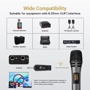 TONOR Wireless Microphones, UHF Dual Karaoke Microphone System, Microfonos Inalambricos with Rechargeable Receiver, Cordless Dynamic Mic Micro Set for Singing, Wedding, DJ, Party, Speech TW320 Grey