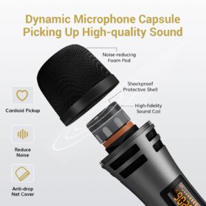 TONOR Wireless Microphones, UHF Dual Karaoke Microphone System, Microfonos Inalambricos with Rechargeable Receiver, Cordless Dynamic Mic Micro Set for Singing, Wedding, DJ, Party, Speech TW320 Grey