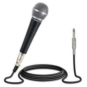 pyle handheld microphone dynamic moving coil cardioid unidirectional includes 15ft xlr audio cable to 1/4'' audio connection (pdmic58)