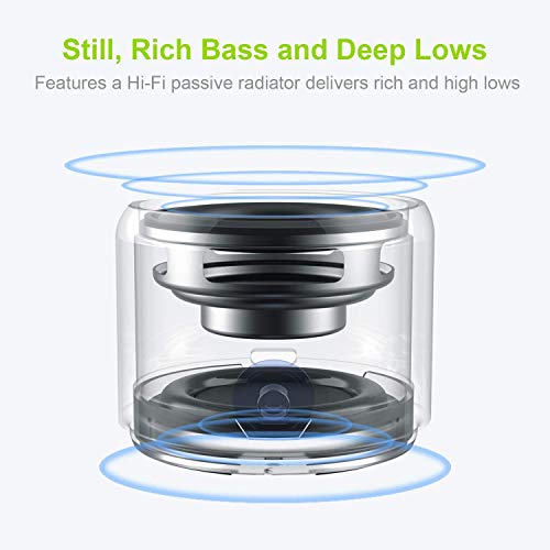 Travel Case Packed, Wireless Mini Bluetooth Speaker with Custom Bass Radiator. EWA A106, Small But Loud, The Next Generation of Portable Speakers for Home, Outdoors, Shower (Silver)1.89* 1.57 inches