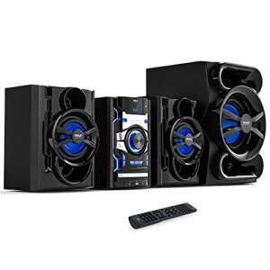 3-piece wireless bluetooth stereo system - 1000 watt dvd shelf system for home with dvd player, mp3, usb, fm radio, bass reflex speaker, and remote control, compact & portable - phskr14