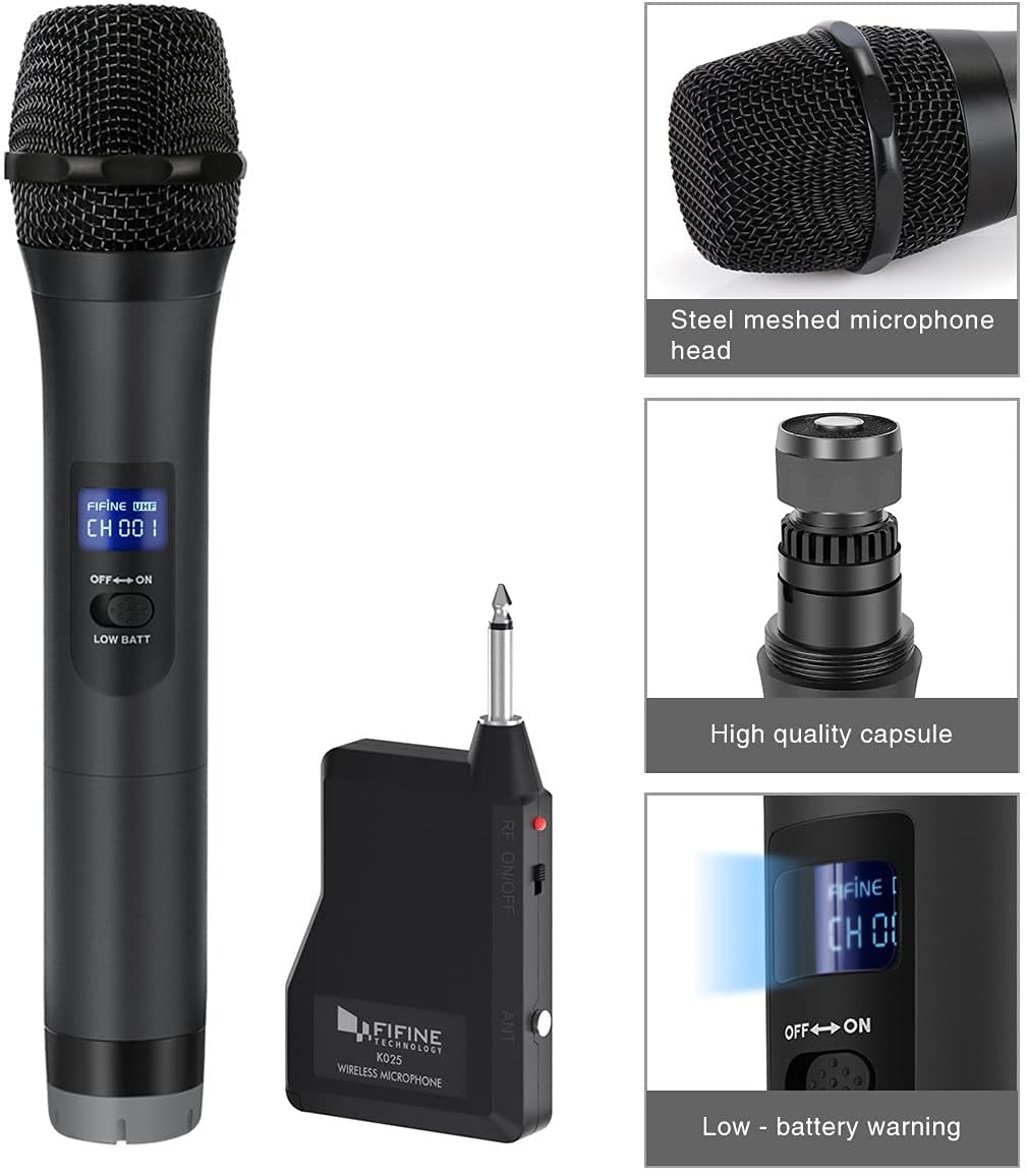 Wireless Microphone, Handheld Dynamic Microphone Wireless mic System for Karaoke Nights and House Parties to Have Fun Over The Mixer,PA System,Speakers-Fifine Technology K025