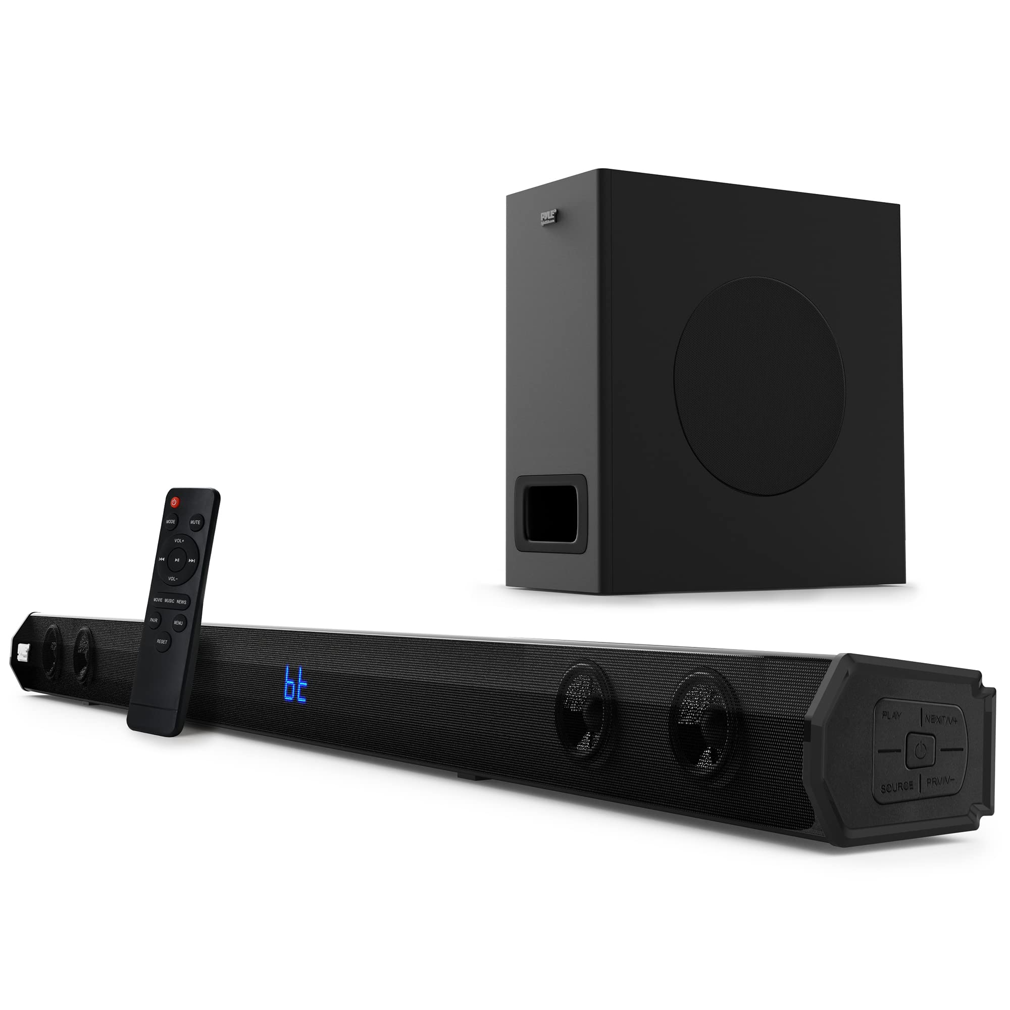 PyleUsa 2.1 Channel TV Soundbar Speaker - Wireless Bluetooth 500W 35'' Sound bar Home Theater Stereo System w/Subwoofer, HDMI-ARC, Optical, USB, AUX, Remote Control - PSBV28HB