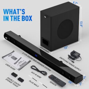 PyleUsa 2.1 Channel TV Soundbar Speaker - Wireless Bluetooth 500W 35'' Sound bar Home Theater Stereo System w/Subwoofer, HDMI-ARC, Optical, USB, AUX, Remote Control - PSBV28HB