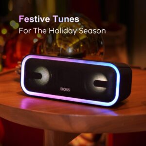 DOSS Bluetooth Speaker, SoundBox Pro+ Wireless Bluetooth Speaker with 24W Impressive Sound, Booming Bass, IPX6 Waterproof, 15Hrs Playtime, Wireless Stereo Pairing, Mixed Colors Lights, 66 FT- Green