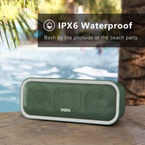 DOSS Bluetooth Speaker, SoundBox Pro+ Wireless Bluetooth Speaker with 24W Impressive Sound, Booming Bass, IPX6 Waterproof, 15Hrs Playtime, Wireless Stereo Pairing, Mixed Colors Lights, 66 FT- Green