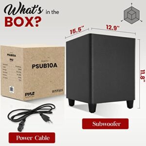 PyleUsa Active Down Firing Subwoofer - 10 Inches, Ported Design with High-to-Low Input Level Controller, Invisible Down-Firing Speaker, Color Black, Built-in Convenience - PSUB10A