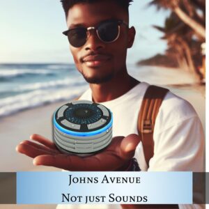 Johns Avenue Bluetooth Shower Speaker with Zippered Travel Case Newest Version 5.0 - Certified Waterproof - Wirelessly Pairs Easily to All Your Bluetooth Devices - with GRAY TRAVEL CASE