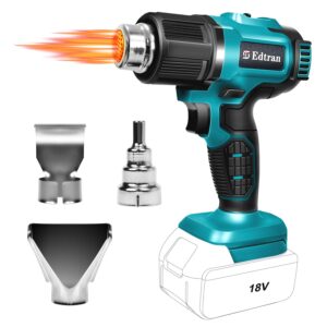 cordless heat gun, hot air gun compatible for makita 18v volt lxt battery, 3 nozzle, 2-temp setting max 932°f(500°c) heat gun for crafts, shrink tubing, resin & decorating(no battery)