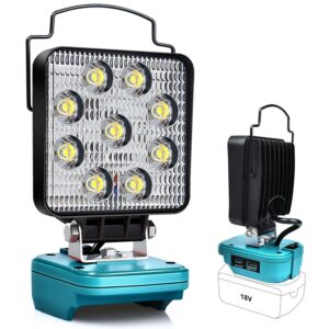 cordless led work light for makita 14.4v/18v lxt battery, portable flashlight jobsite light spotlight tool for makita bl1850, lamp flood light for repairing/garages/emergency(no battery)